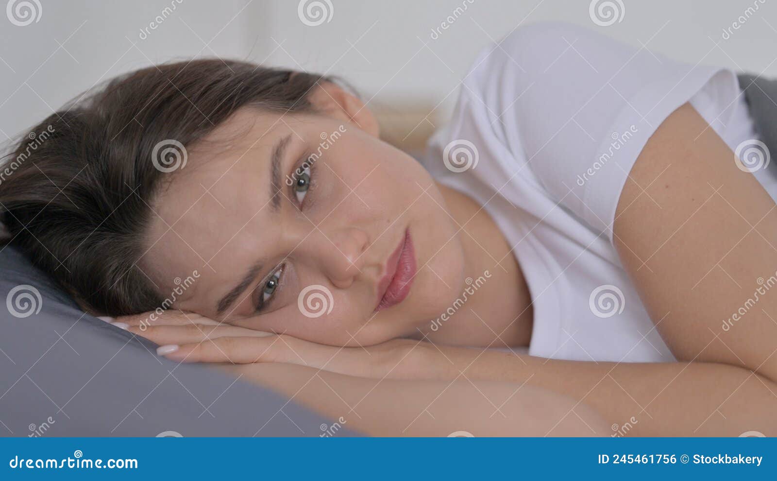 Woman Awake in Bed Thinking Stock Photo - Image of comfortable ...