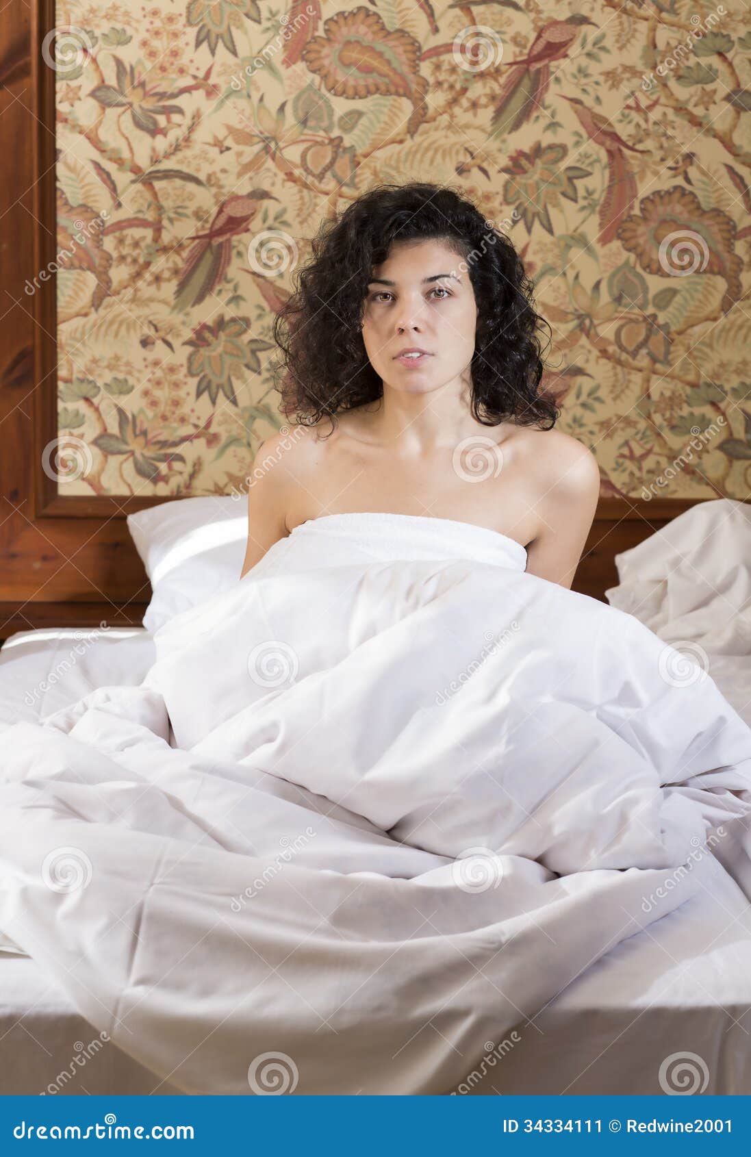 Woman Awakened in Bed after Restless Night Stock Image - Image of ...
