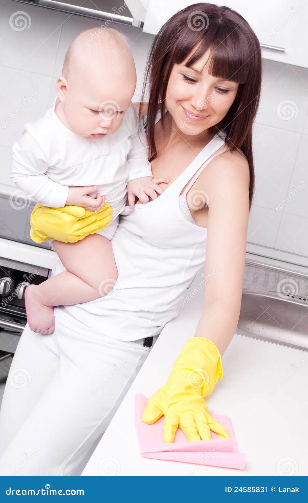 Woman with baby stock image. Image of baby, clean, home - 24585831