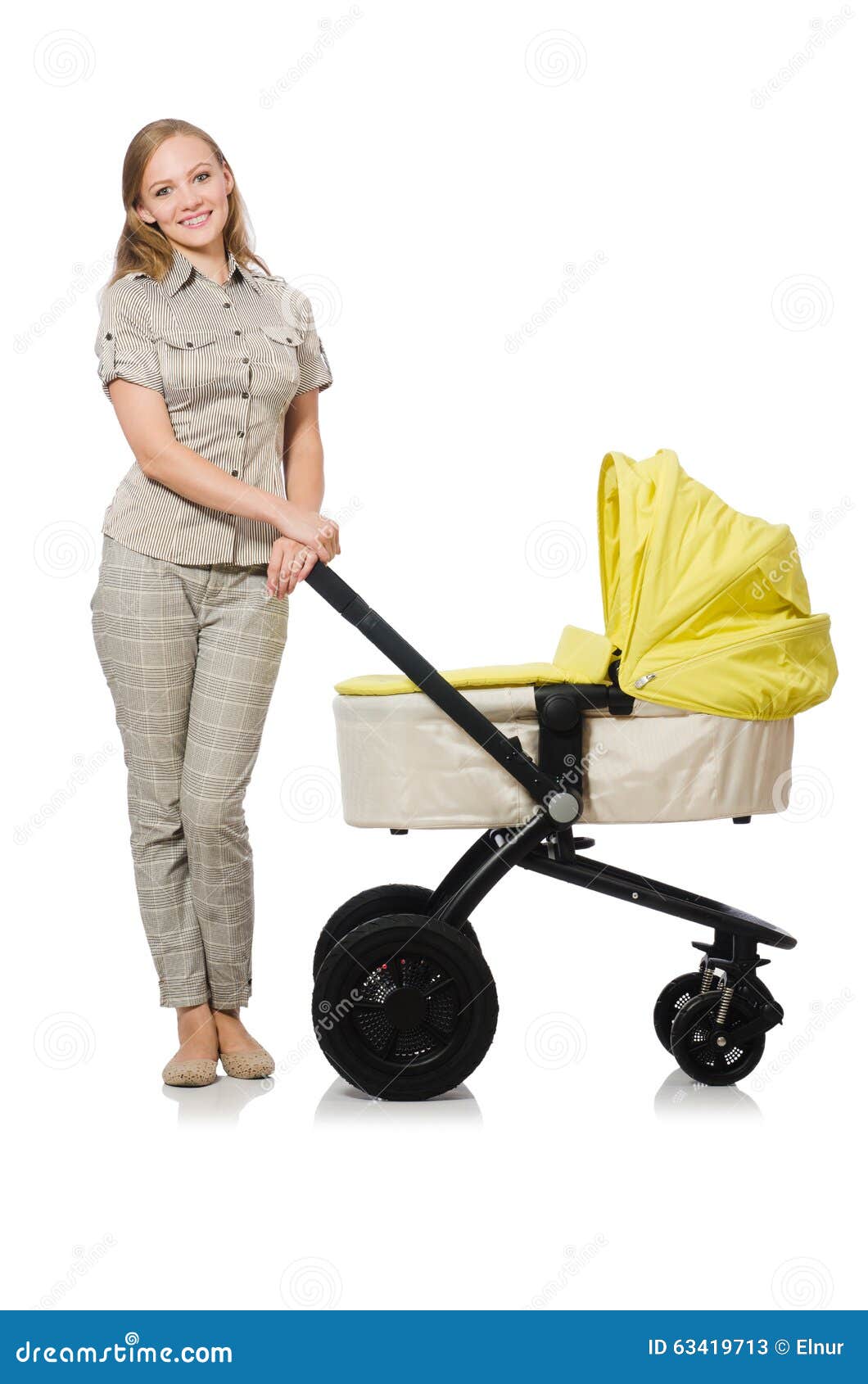The Woman with Baby and Pram Isolated on White Stock Image - Image of ...