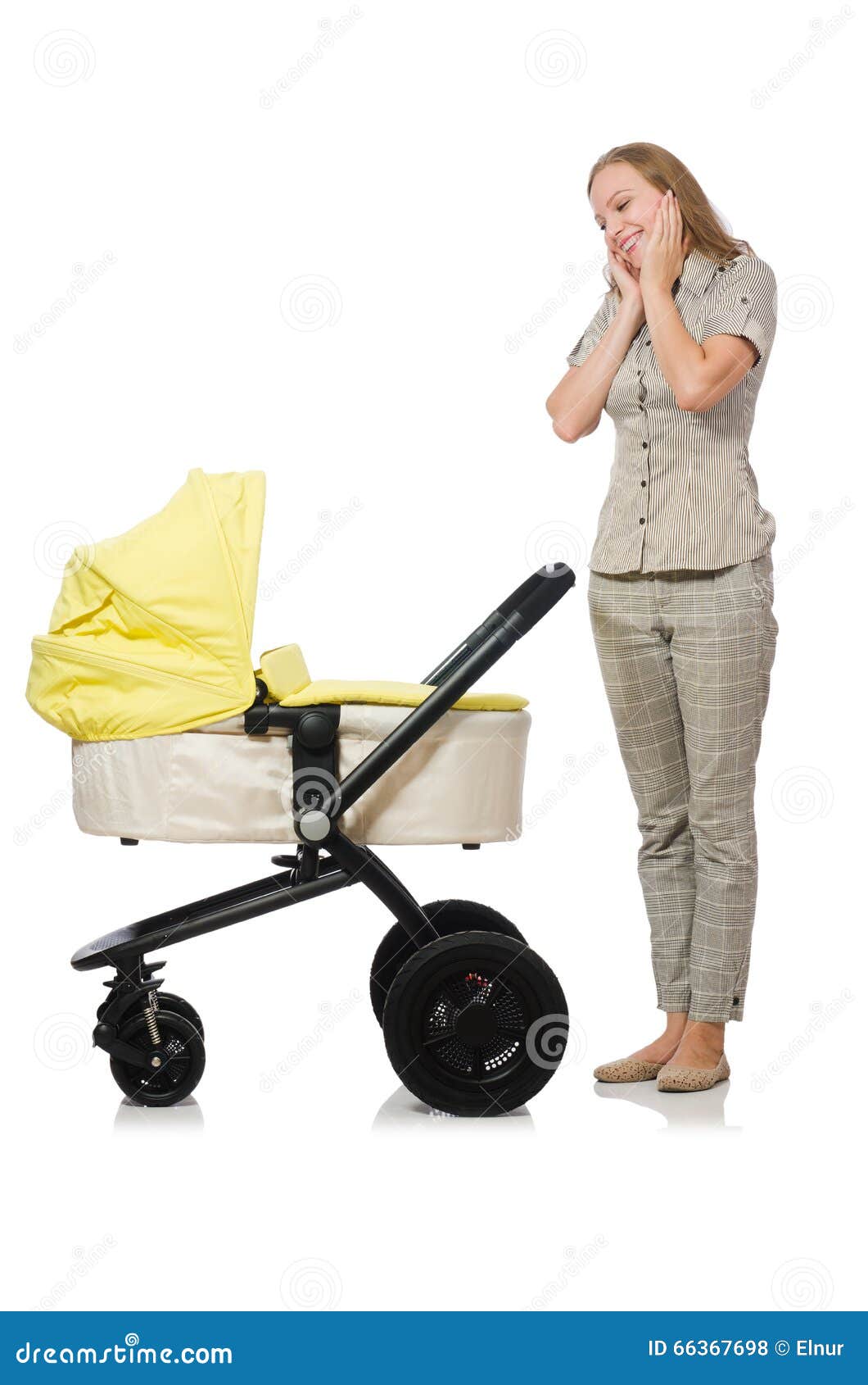 The Woman with Baby and Pram Isolated on White Stock Photo - Image of ...