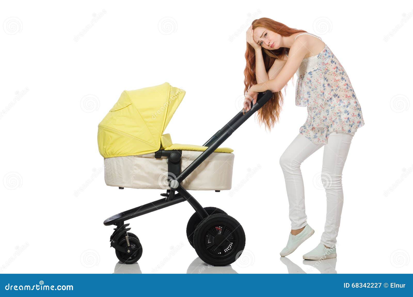 The Woman with Baby and Pram Isolated on White Stock Image - Image of ...
