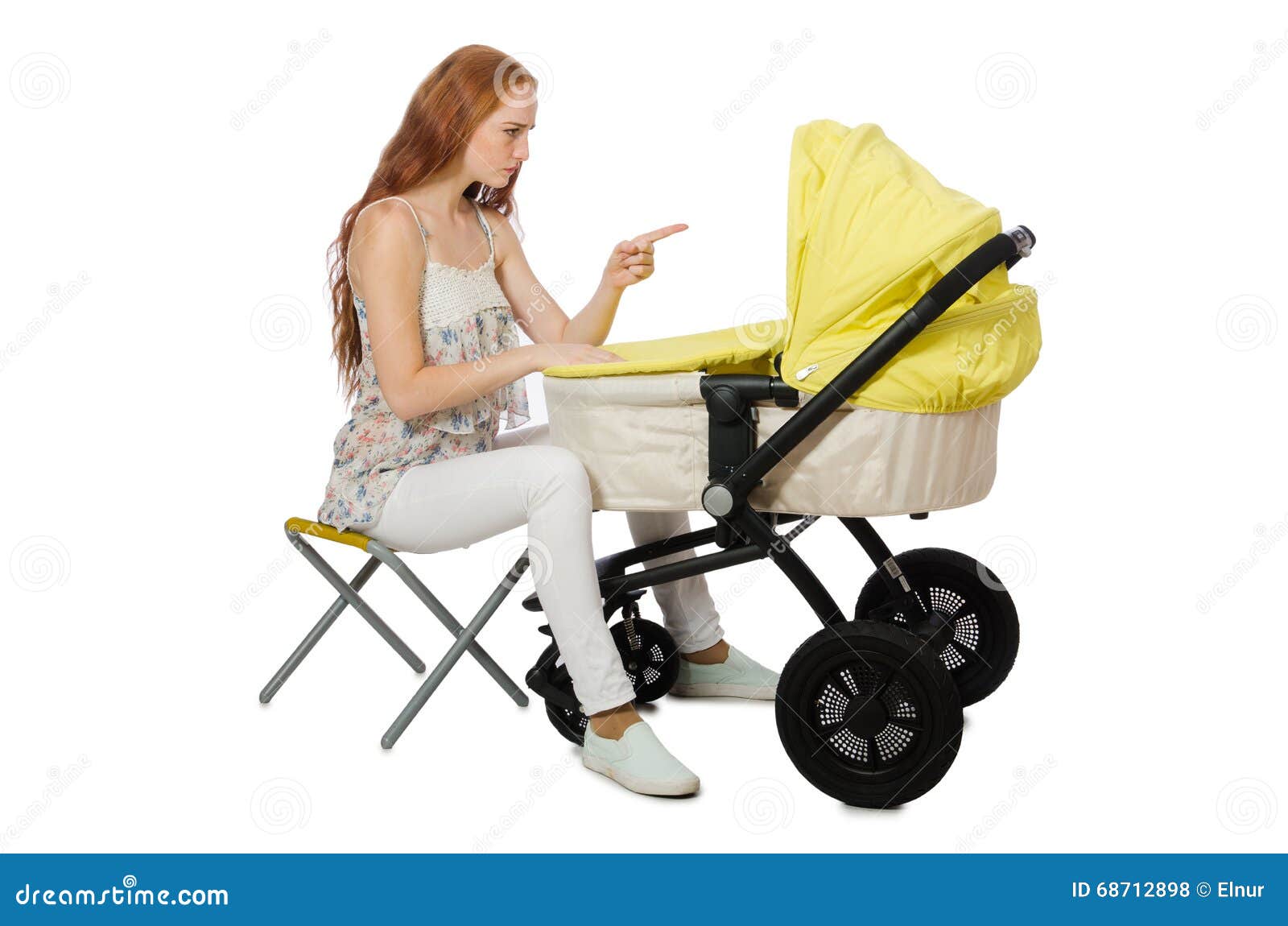The Woman with Baby and Pram Isolated on White Stock Photo - Image of ...