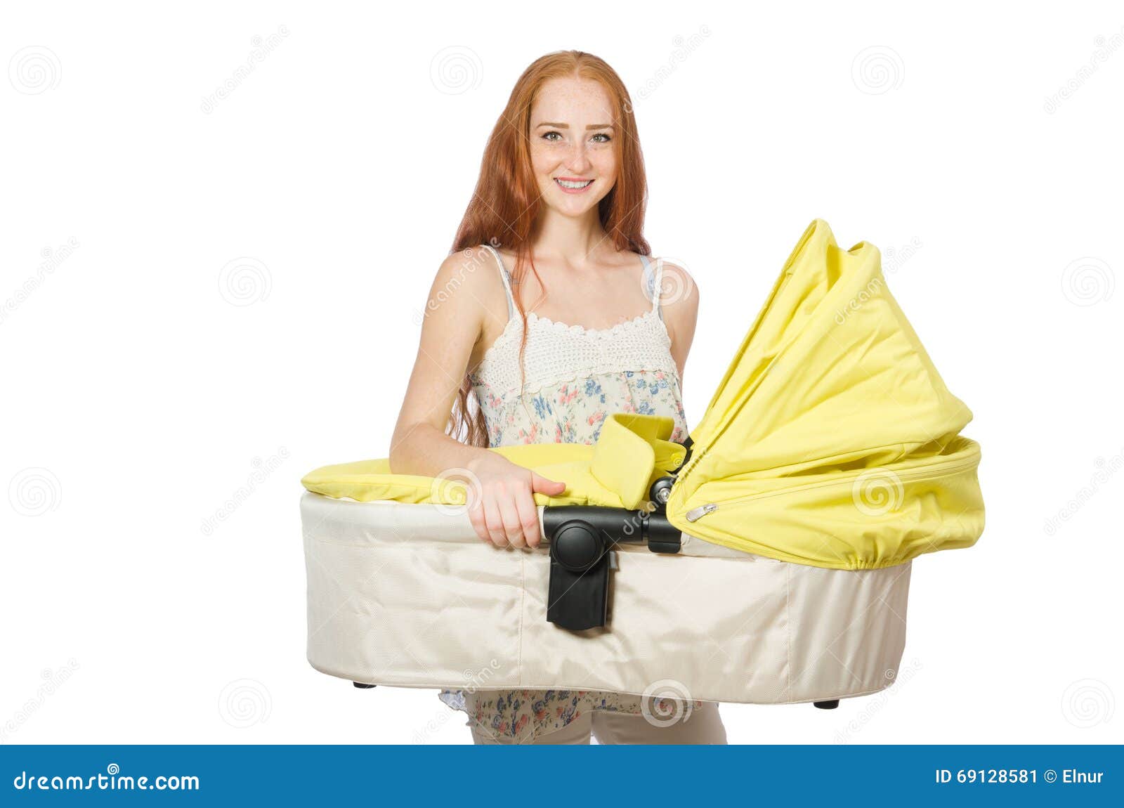 The Woman with Baby and Pram Isolated on White Stock Image - Image of ...