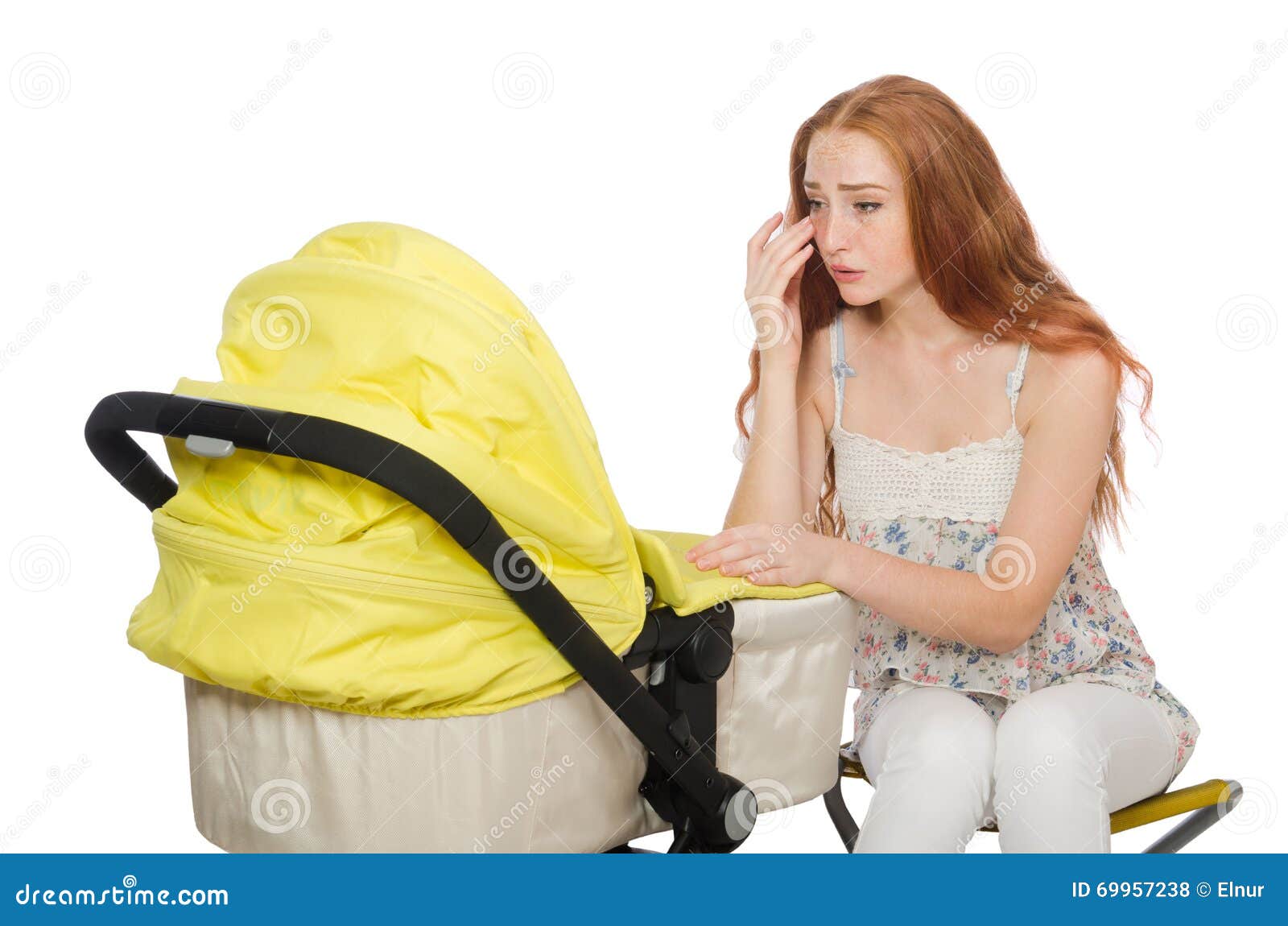 The Woman with Baby and Pram Isolated on White Stock Photo - Image of ...