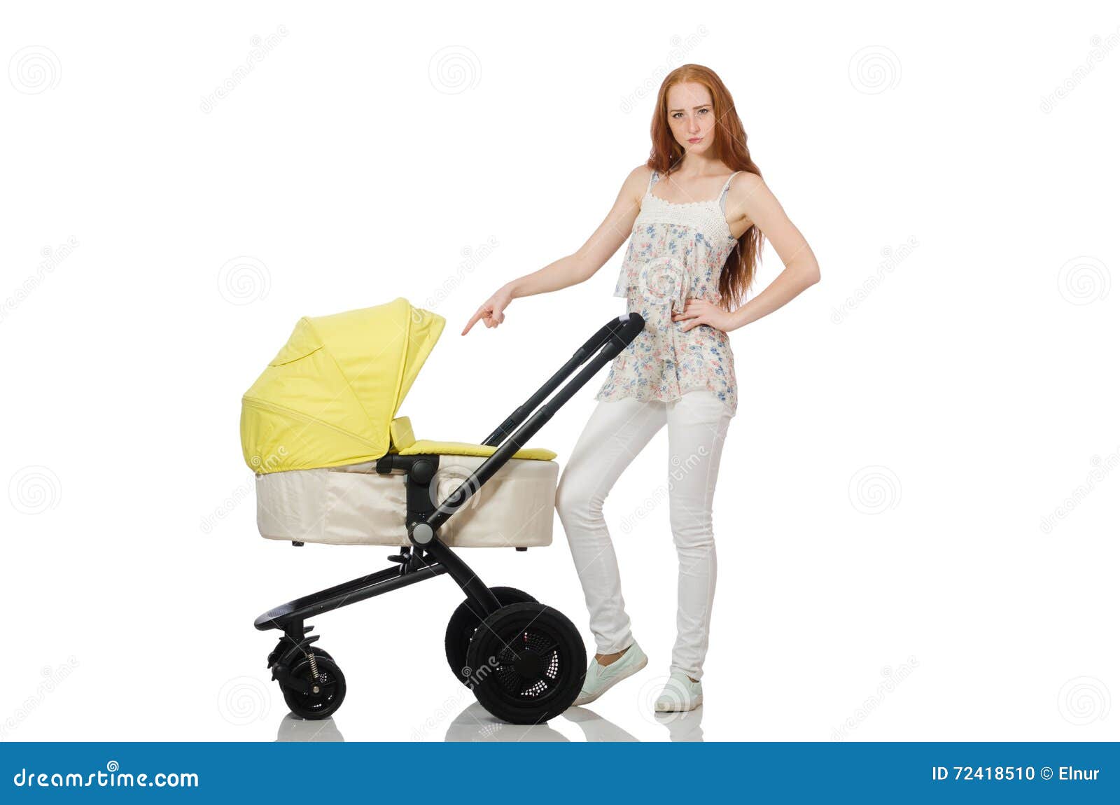 The Woman with Baby and Pram Isolated on White Stock Photo - Image of ...