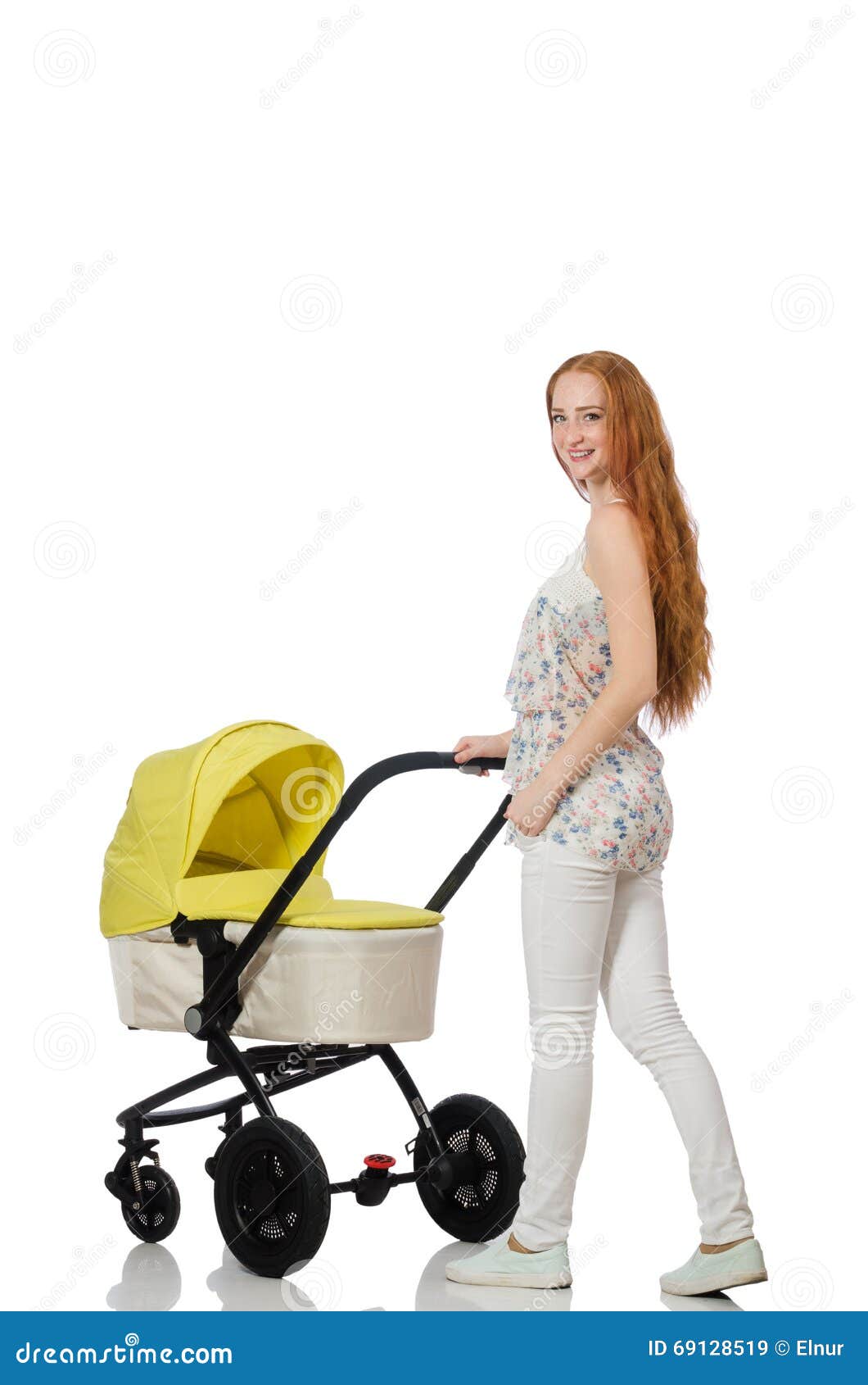 The Woman with Baby and Pram on White Stock Image - Image of parenthood ...