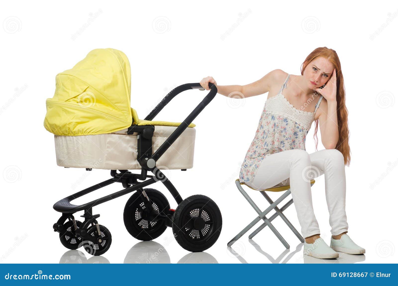 The Woman with Baby and Pram on White Stock Image - Image of mother ...