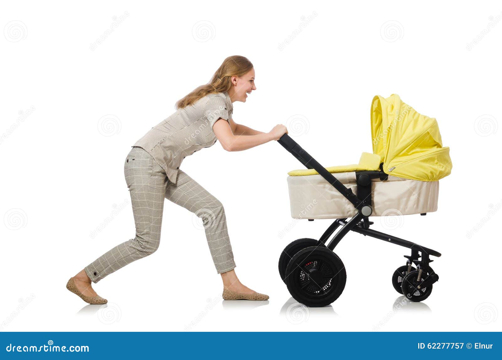 The Woman with Baby and Pram on White Stock Image - Image of girl ...