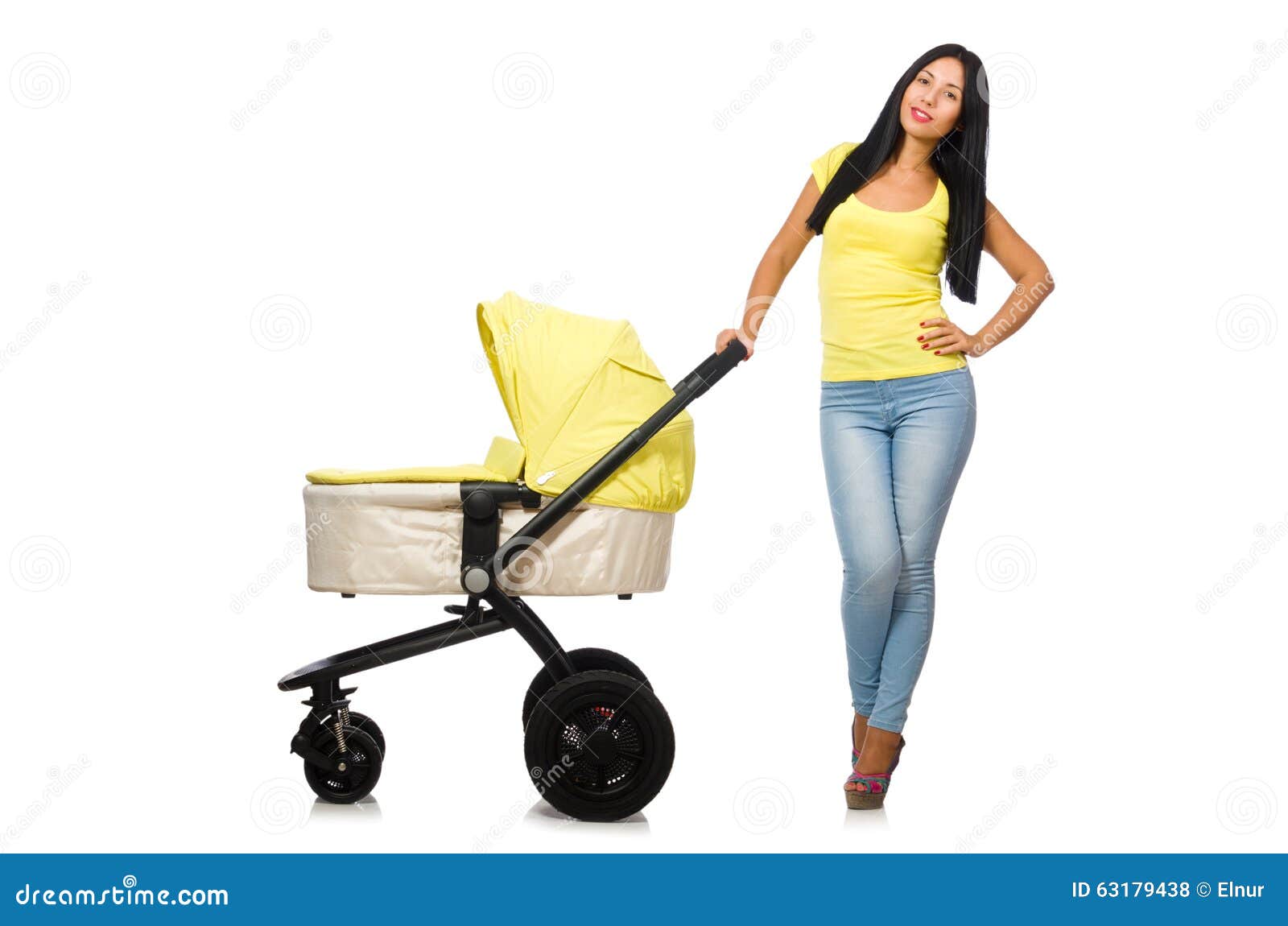 The Woman with Baby and Pram on White Stock Photo - Image of isolated ...