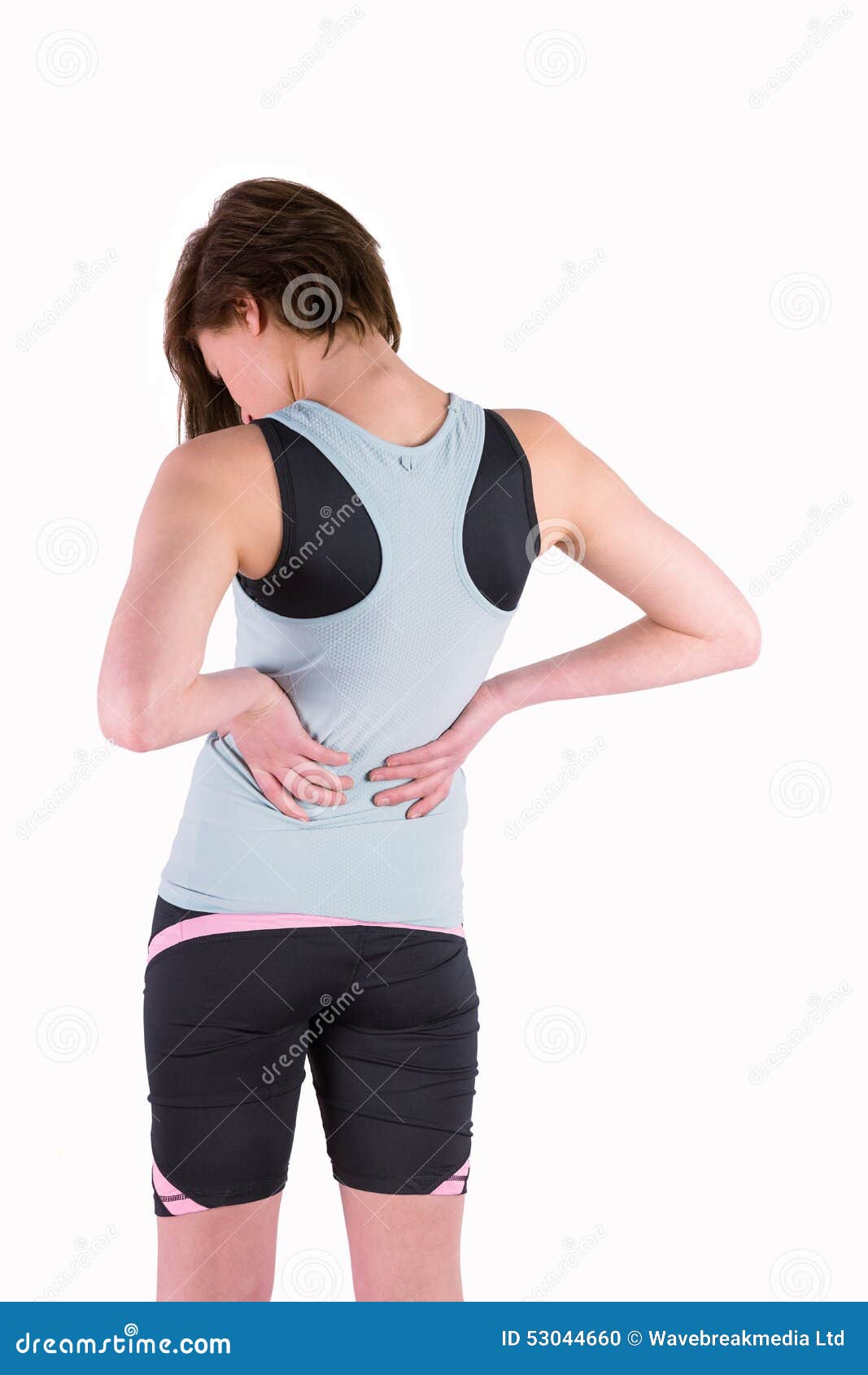 Woman with back injury stock photo. Image of brunette - 53044660
