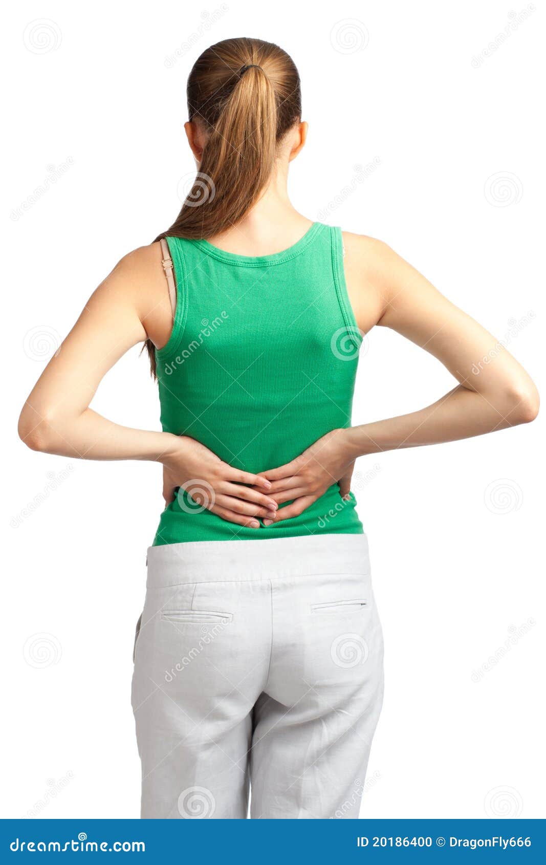 Woman with back pain stock photo. Image of adult, hand - 20186400