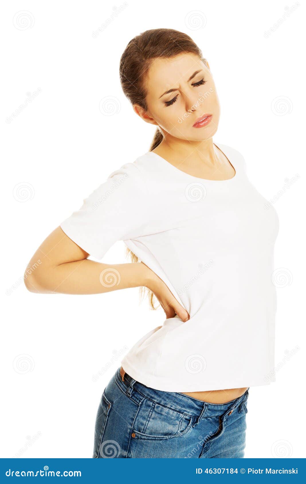 Woman with back pain stock photo. Image of pain, stress - 46307184