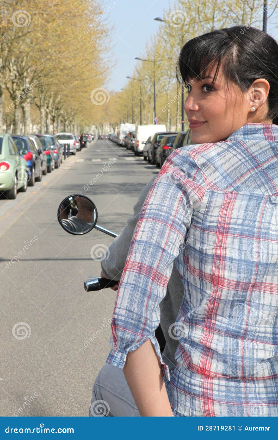 Woman on back of scooter stock image. Image of girl, avenue - 28719281