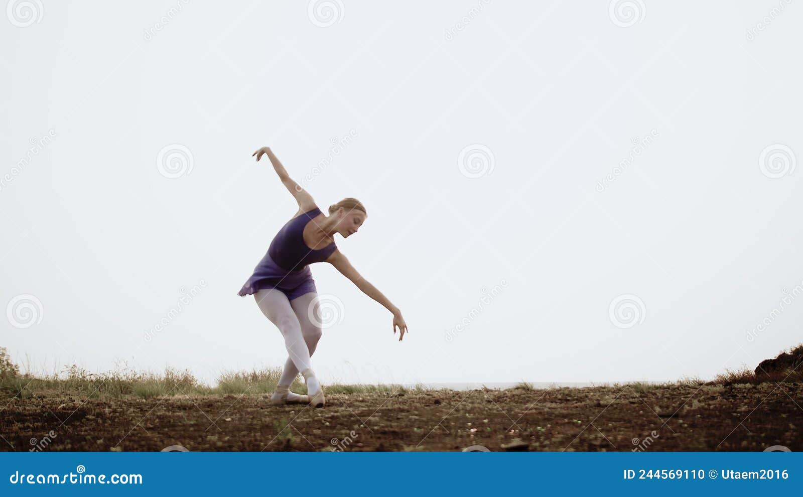 Woman on Background of Sky is Engaged in Classical Dancing, Front View ...