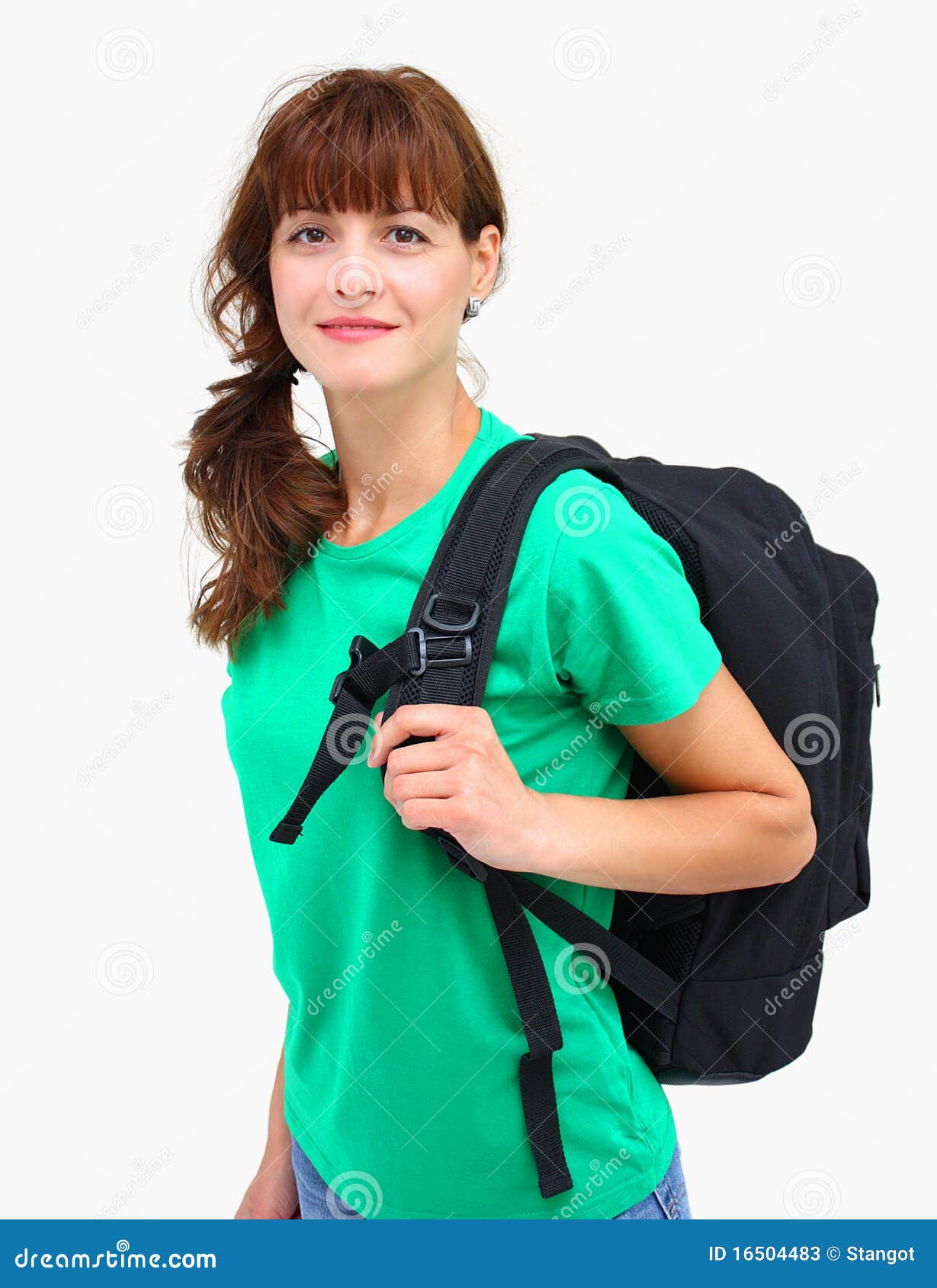 A woman with backpack stock image. Image of carry, isolated - 16504483