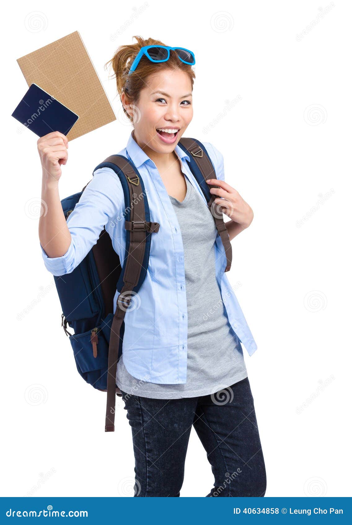 Woman with backpack stock photo. Image of smile, backpack - 40634858
