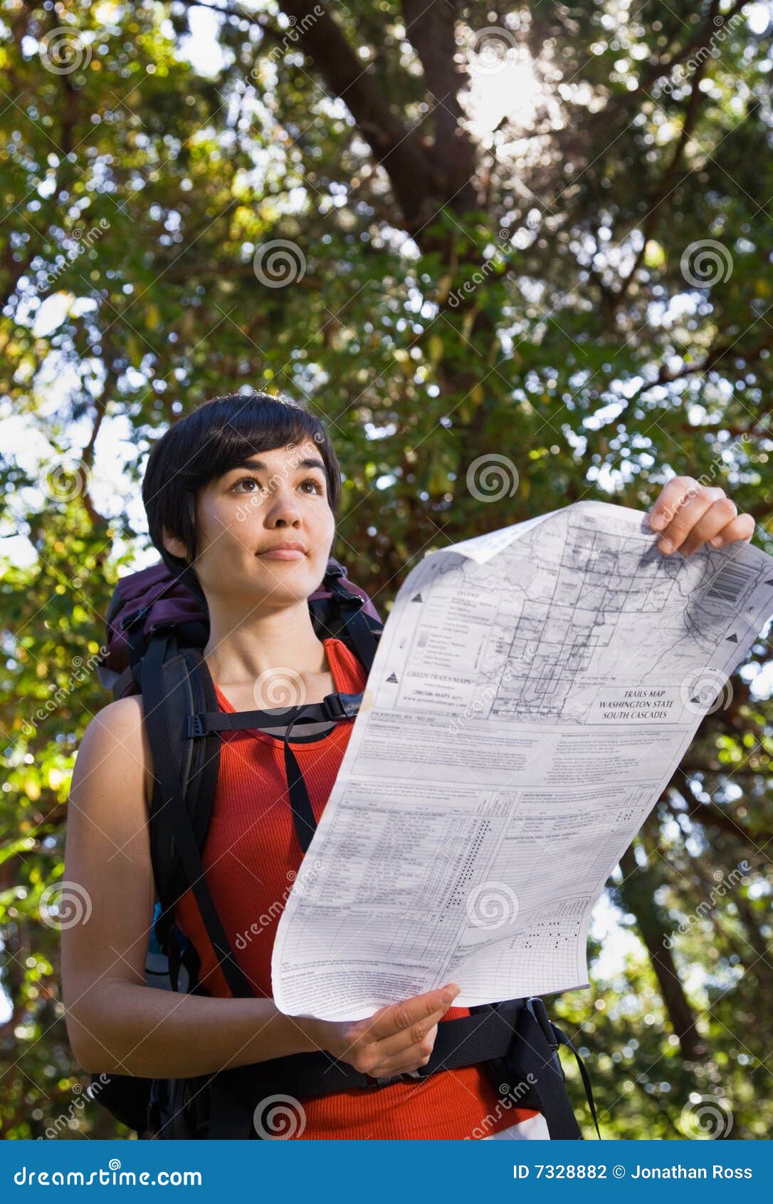 Woman with Backpack and Map Stock Photo - Image of living, tramping ...