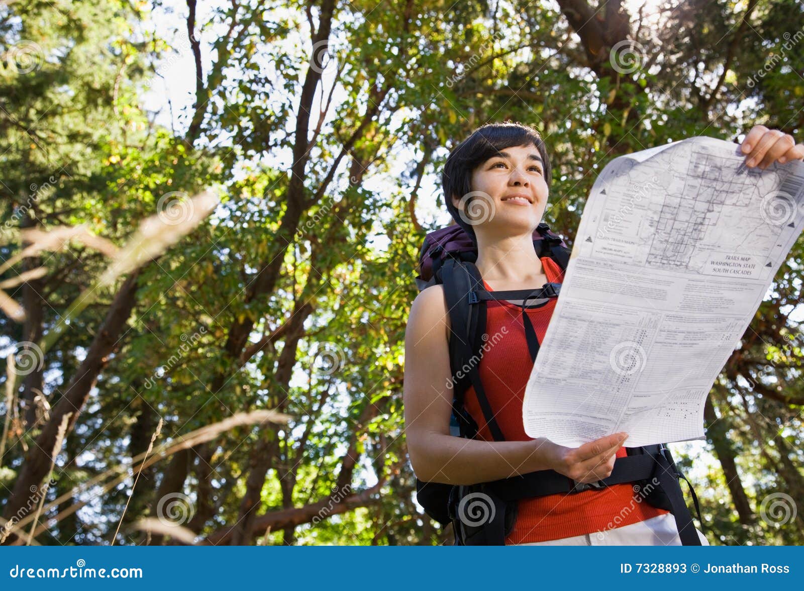 Woman with Backpack and Map Stock Image - Image of journey, leisure ...