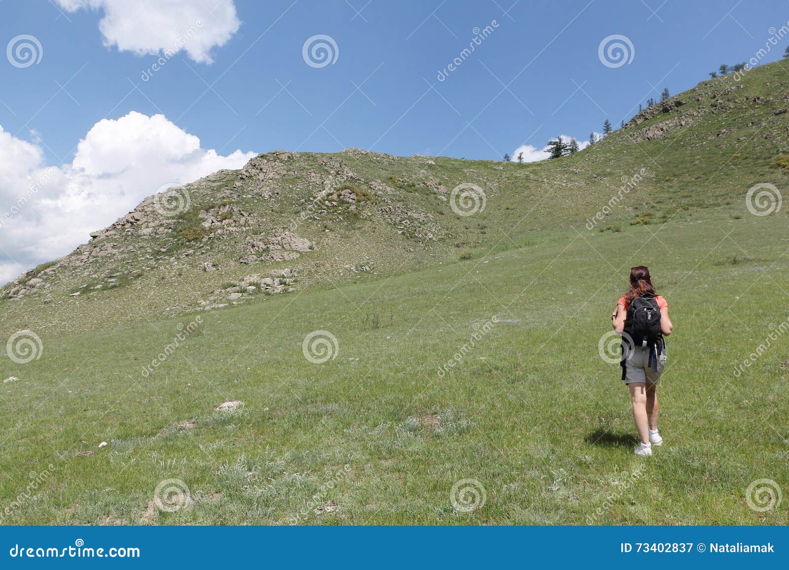 The Woman with a Backpack Rising Uphill Stock Image - Image of adult ...