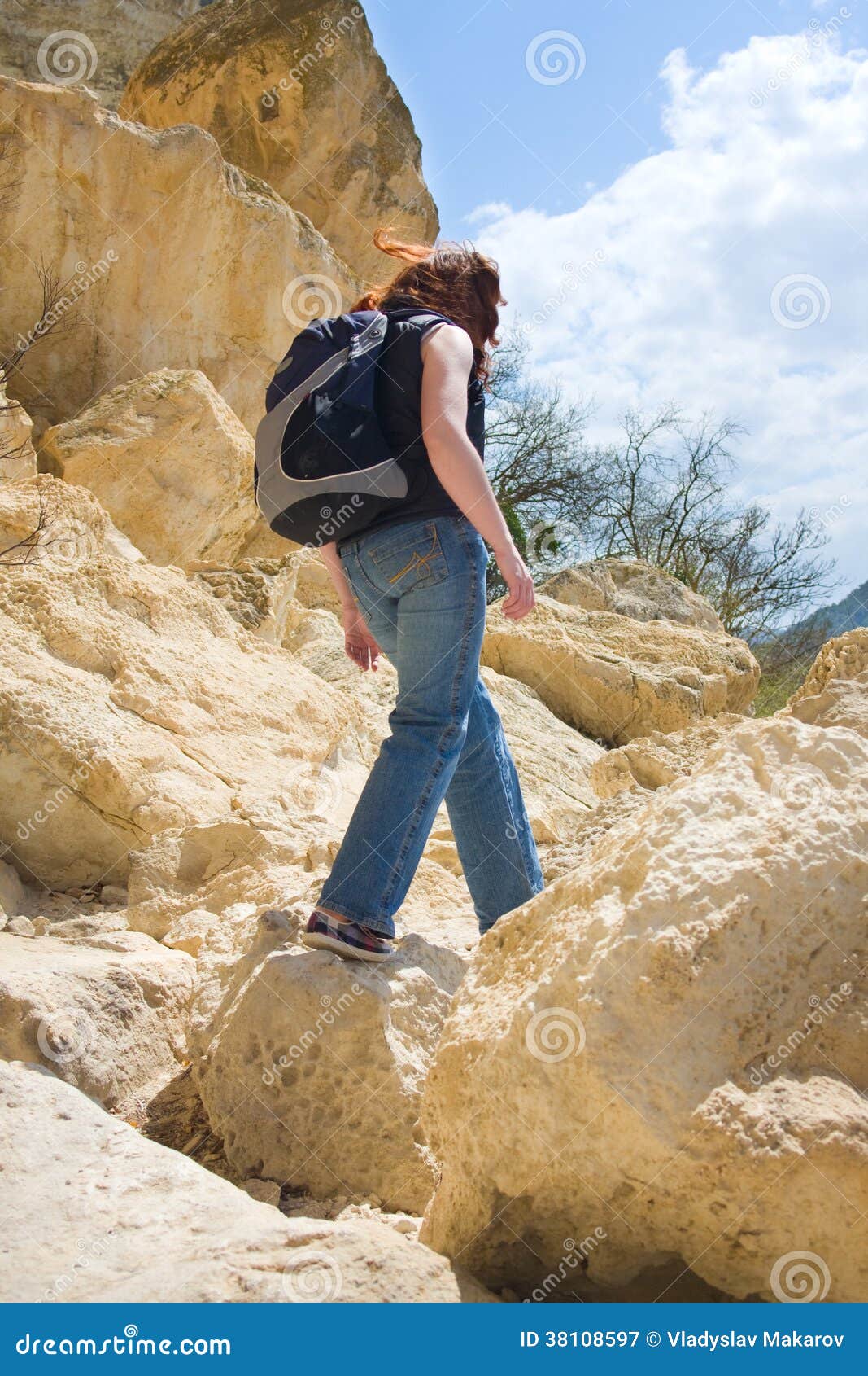 Woman with backpack stock image. Image of spring, stone - 38108597