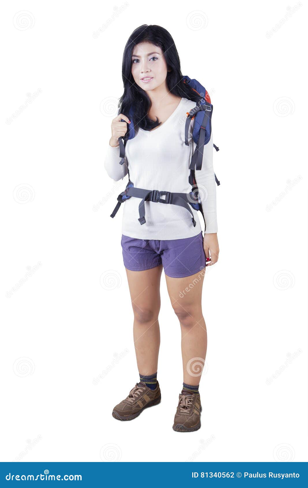 Woman with Backpack in the Studio Stock Photo - Image of hair ...