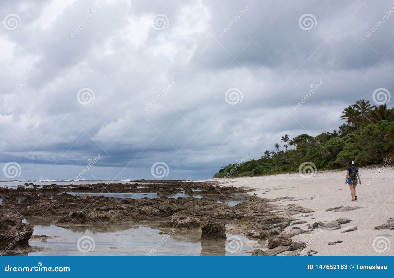 A Woman with a Backpack Walking on a Beach in Tonga Stock Image - Image ...