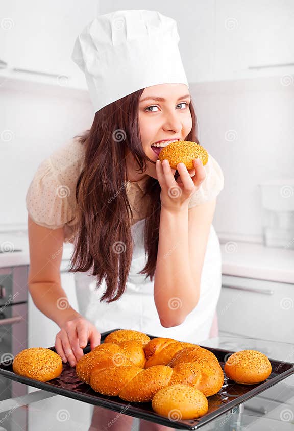 Woman baking bread stock image. Image of home, cook, happy - 18025587