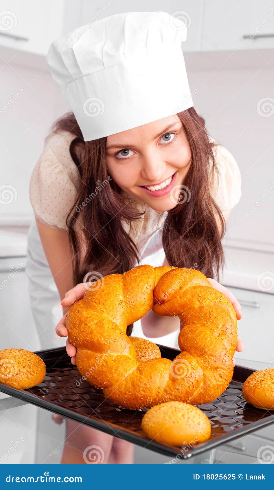 Woman baking bread stock image. Image of loaf, baker - 18025625