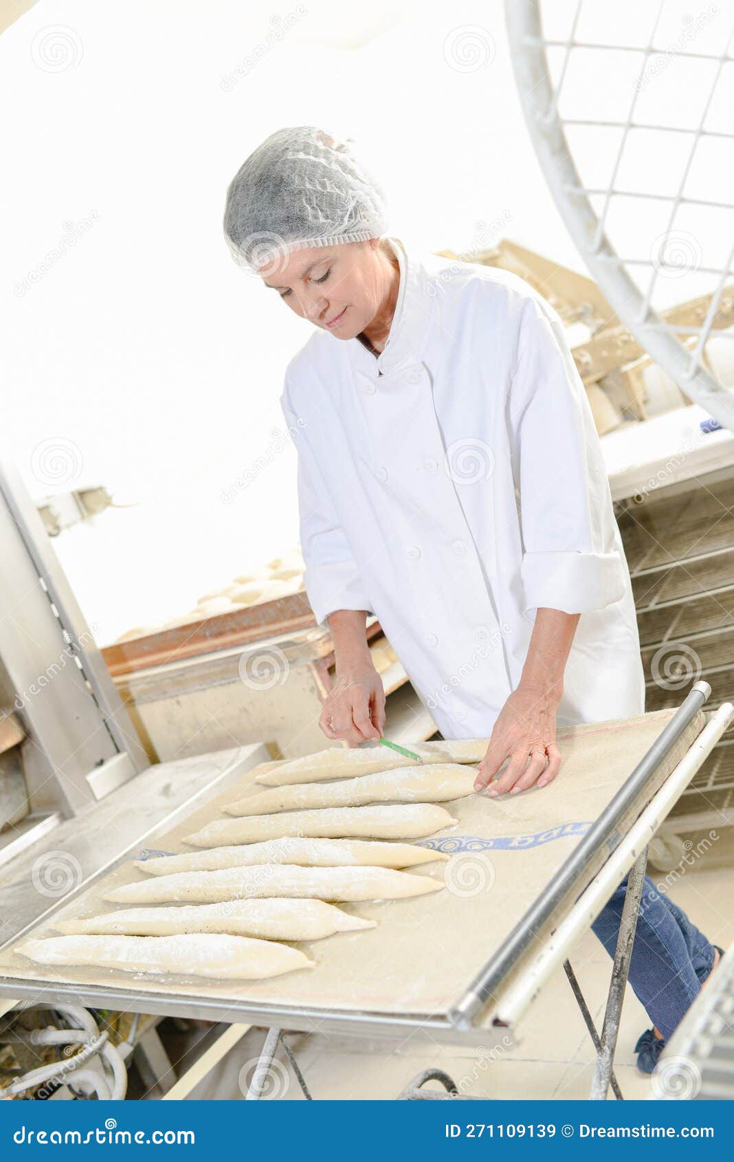 Woman baking bread stock image. Image of hairnet, roll - 271109139