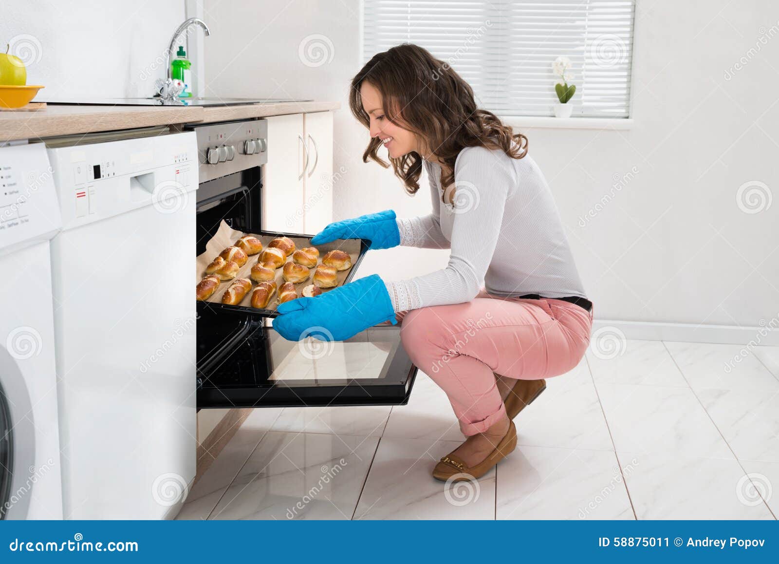 Woman Baking Bread Roll stock image. Image of baking - 58875011