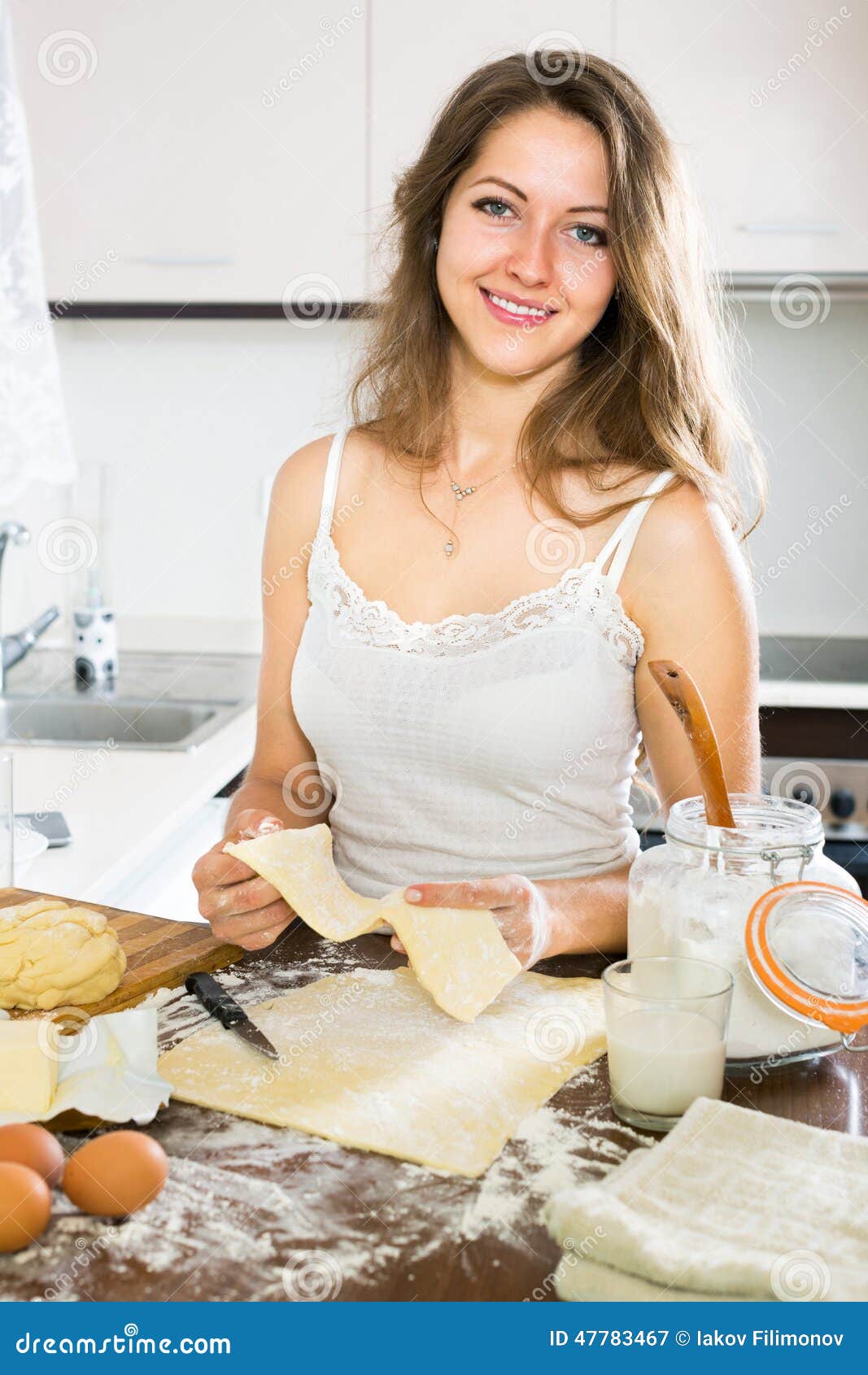 Woman Baking Something of Dough Stock Image - Image of flour, girl ...