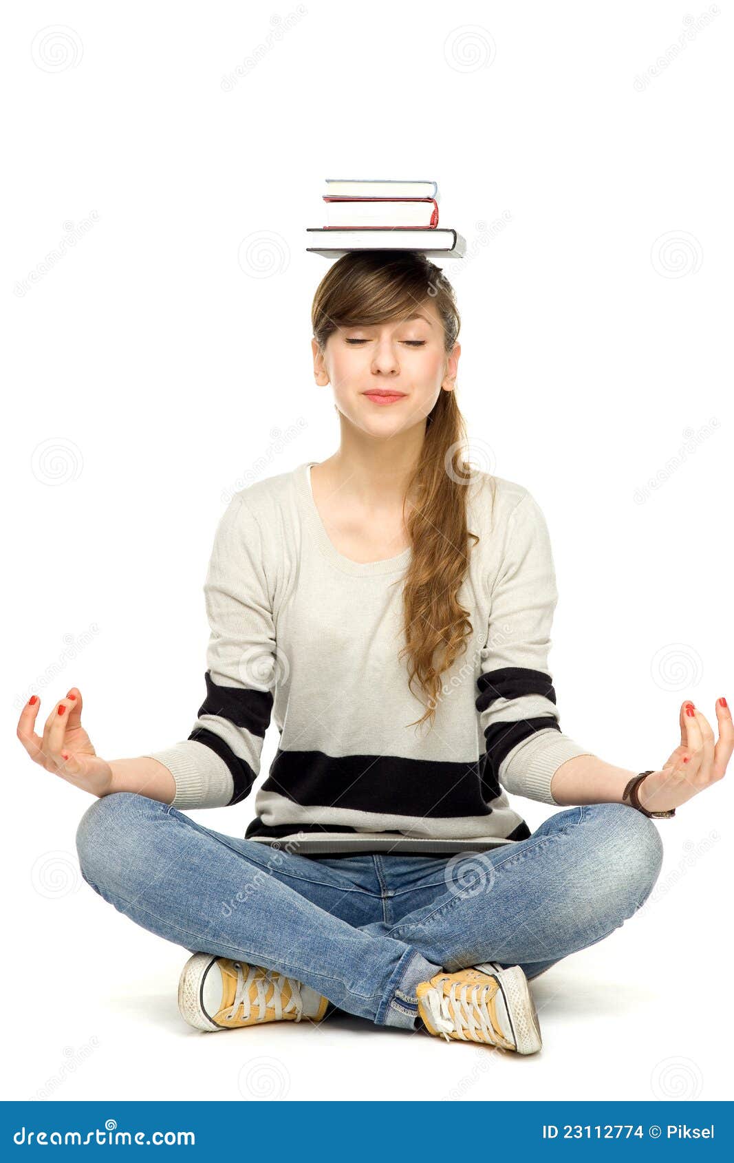 Woman Balancing Books on Head Stock Photo - Image of full, book: 23112774