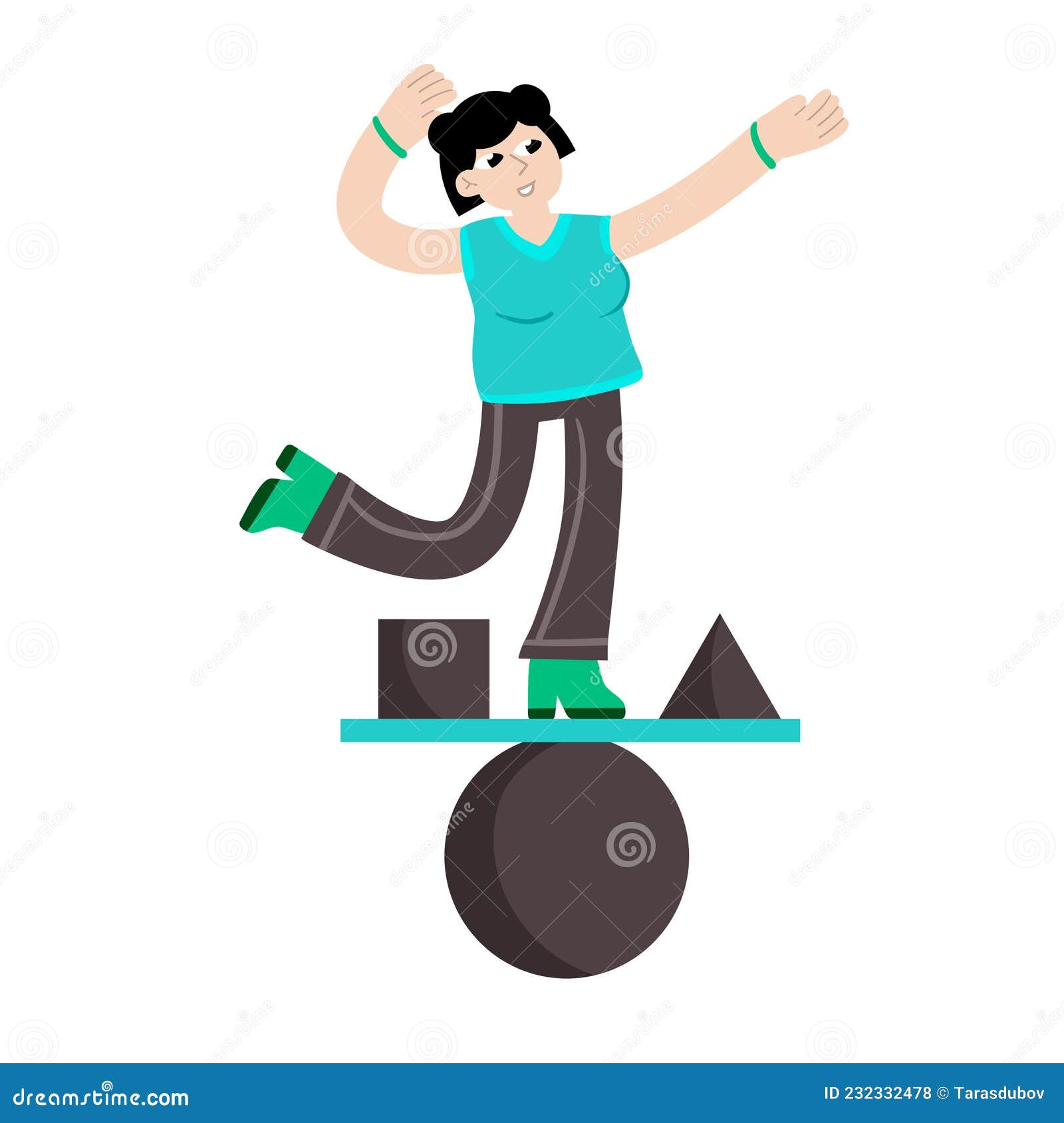 Woman Balancing on Geometric Figure. Concept of Problem Solving Stock ...