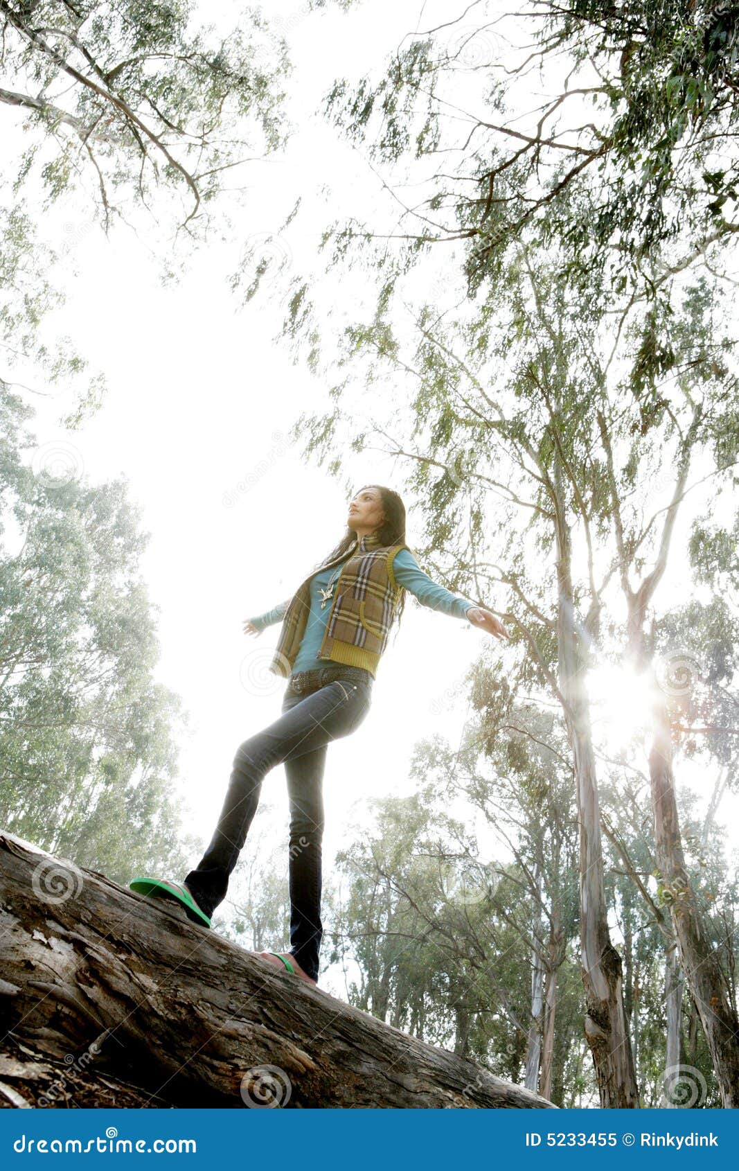 Woman balancing on log stock image. Image of adult, girl - 5233455