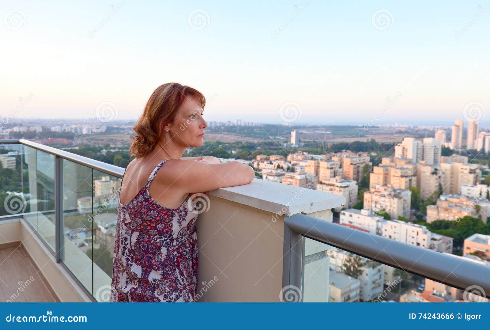 Woman on a Balcony in Downtown Stock Photo - Image of perspective ...