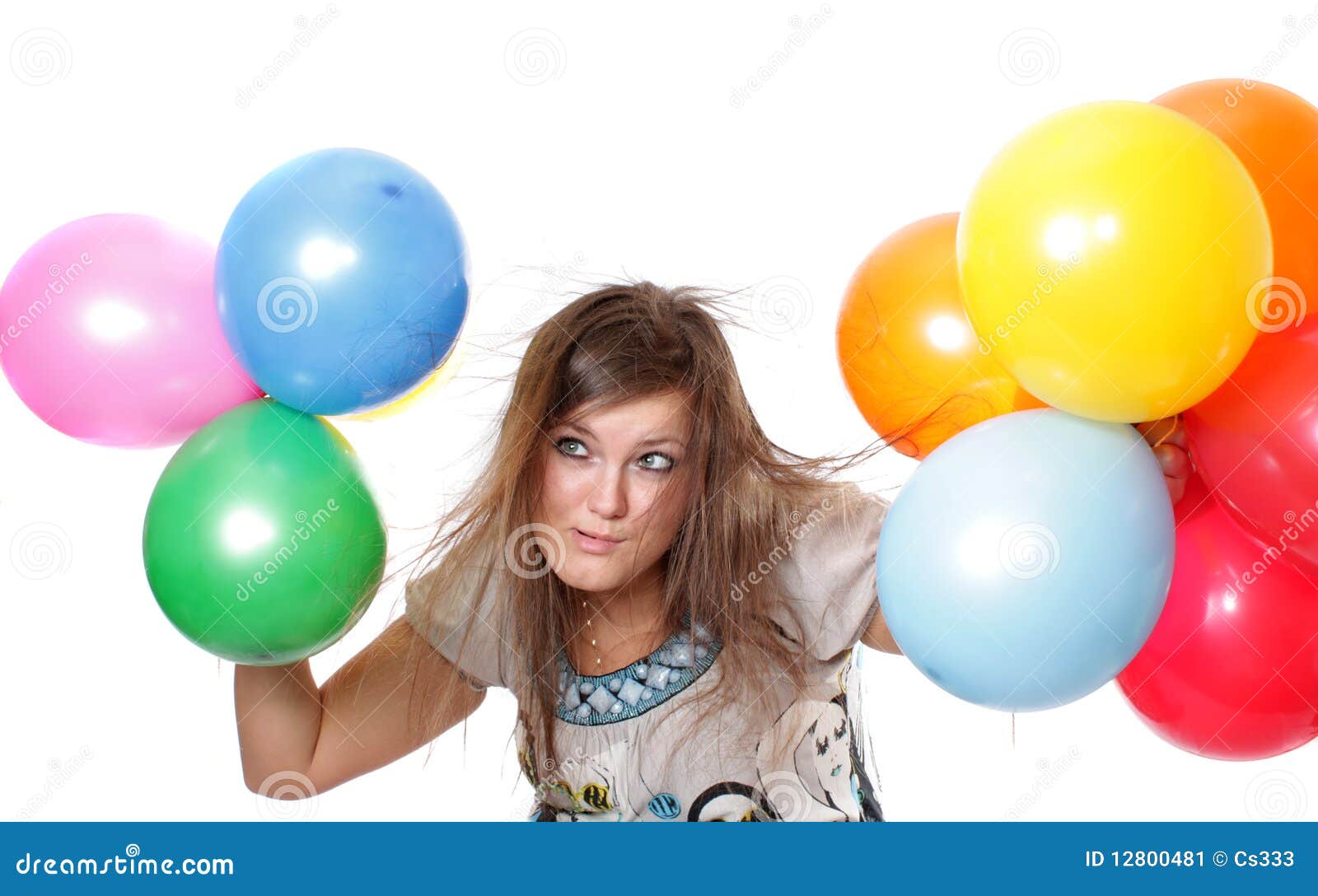 Woman with balloons. stock image. Image of colours, person - 12800481