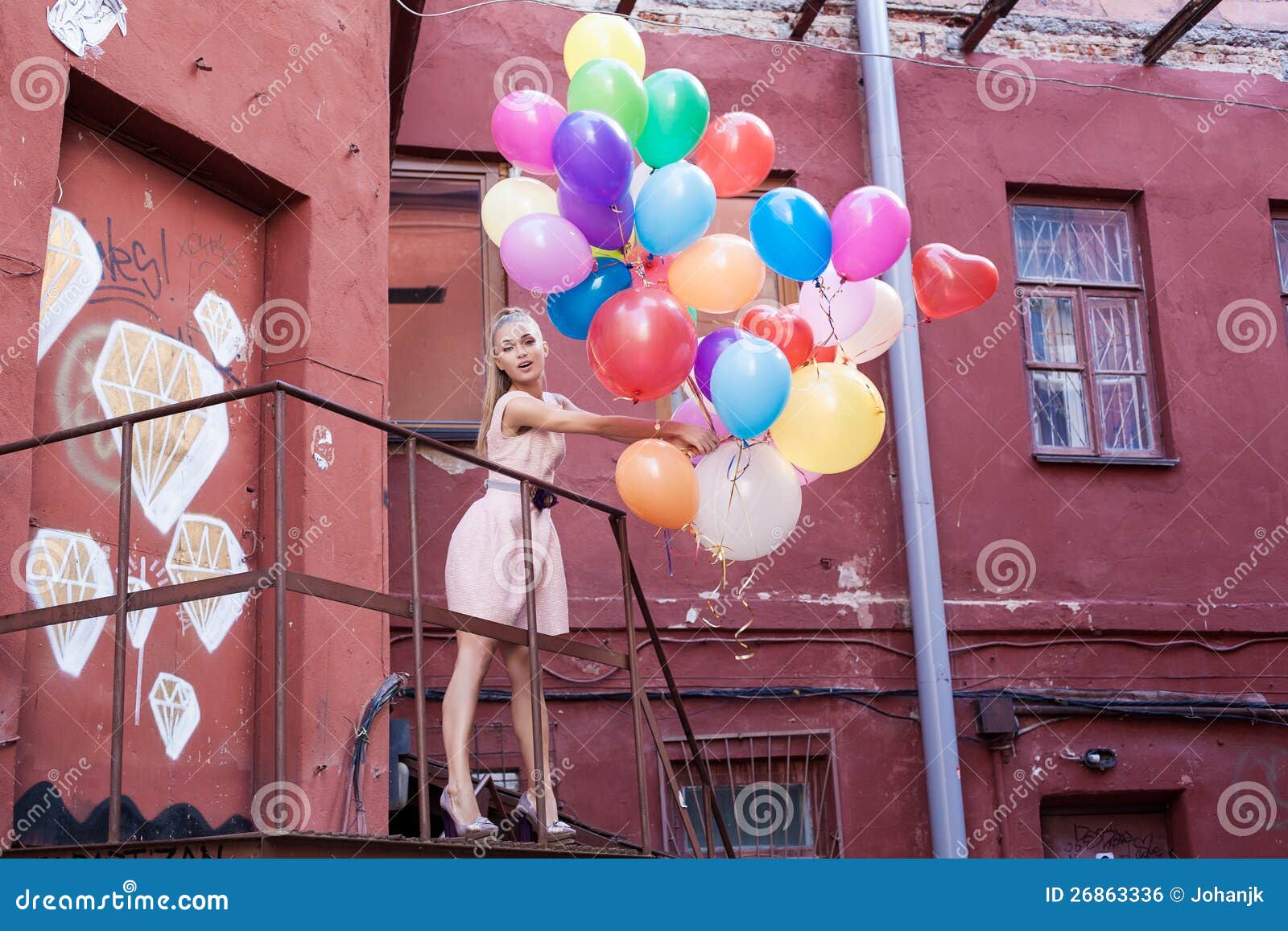 Woman with balloons stock photo. Image of green, cute - 26863336