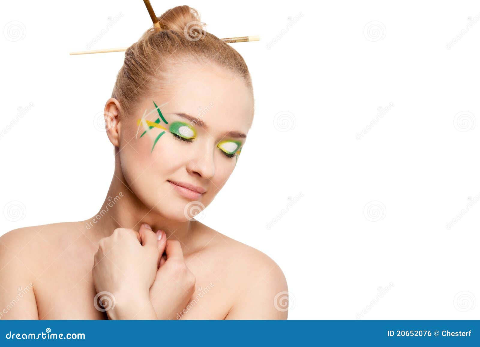 Woman with Bamboo Leaves Style Makeup Stock Photo - Image of head ...