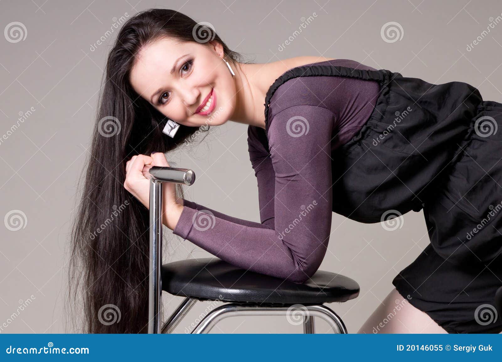 Woman with bar stools. stock image. Image of chair, long - 20146055