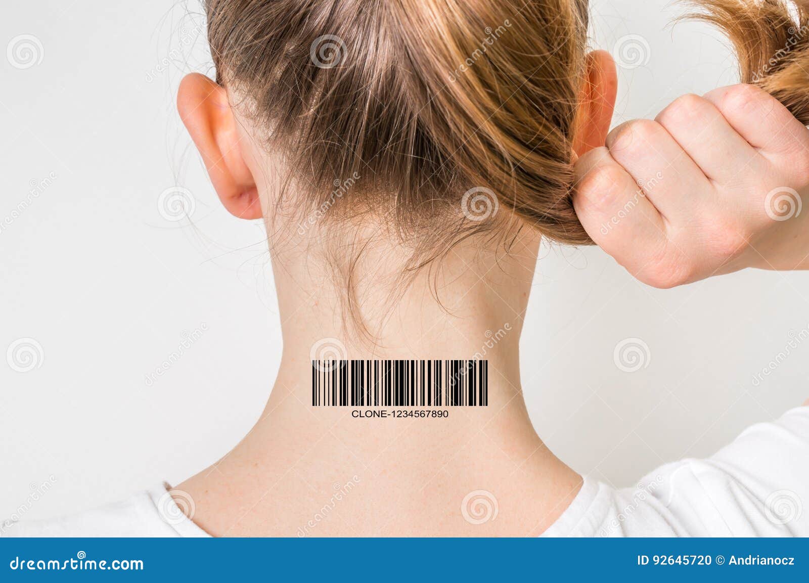 Woman with Barcode on Her Neck - Genetic Clone Concept Stock Photo ...