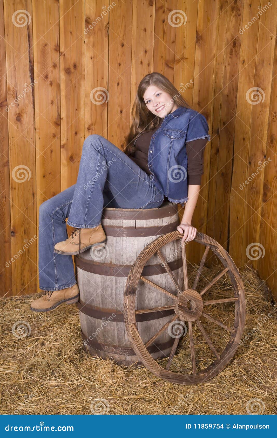 Woman Barrel and Wagon Wheel Stock Photo - Image of long, female: 11859754