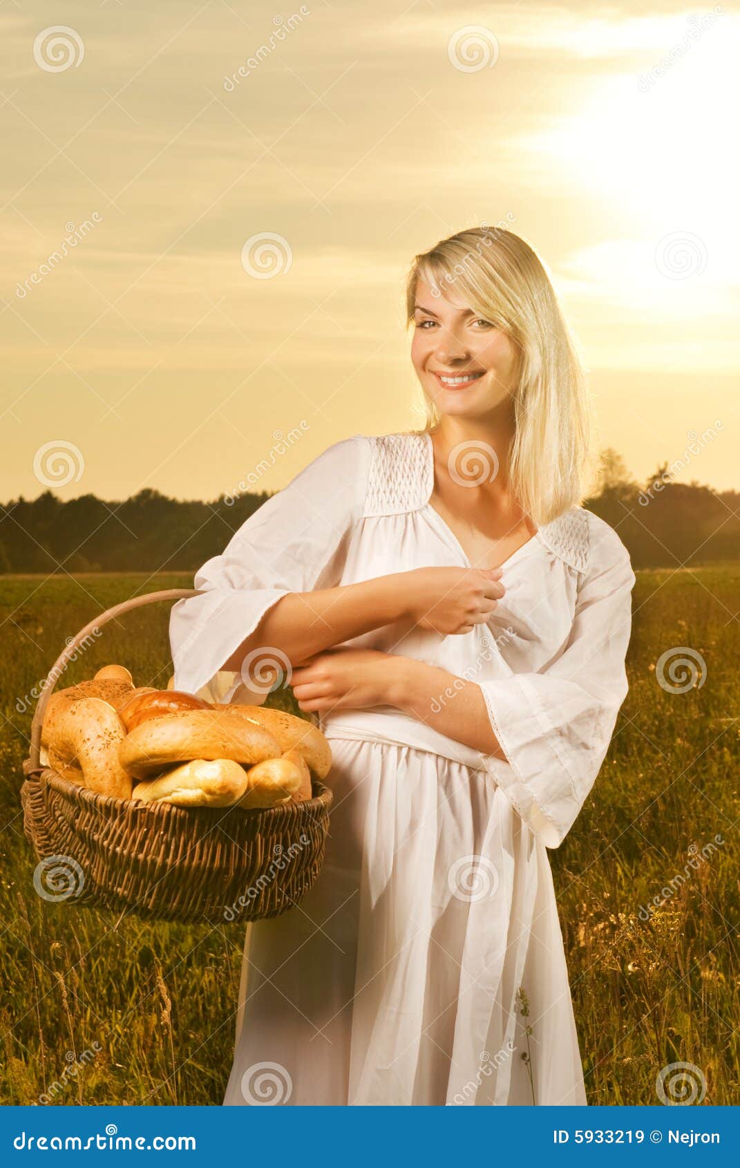 Woman with a Basket of Bread Stock Image - Image of bread, food: 5933219
