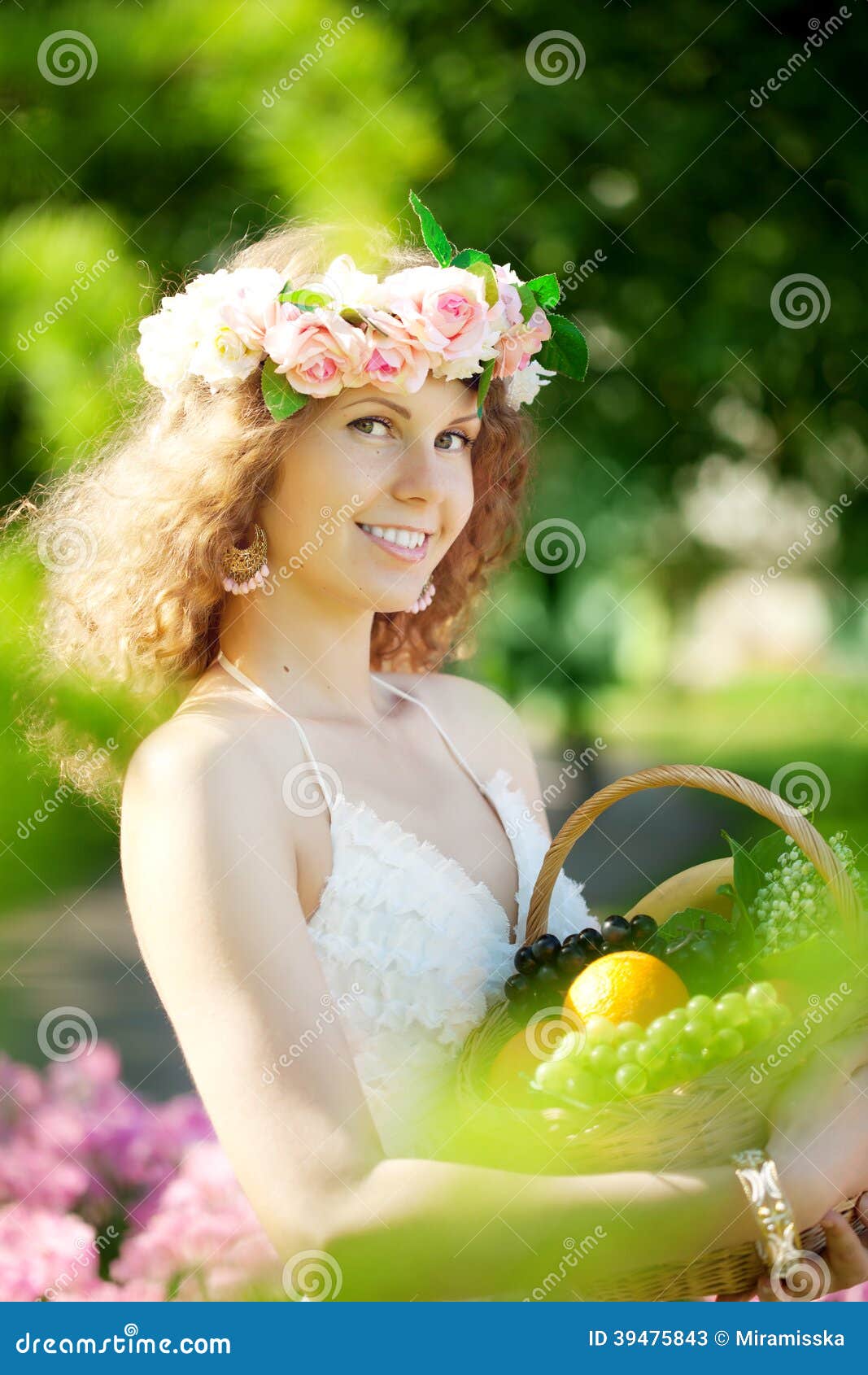 Woman with a Basket of Fruit in Hand Stock Image - Image of beauty ...