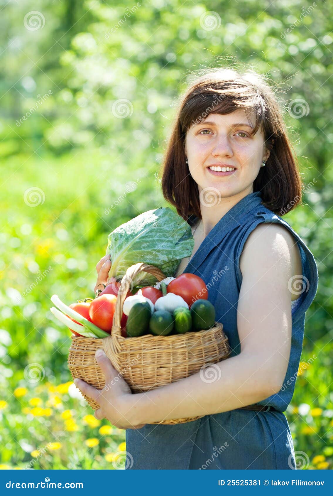 Woman with Basket of Harvested Vegetables Stock Image - Image of happy ...