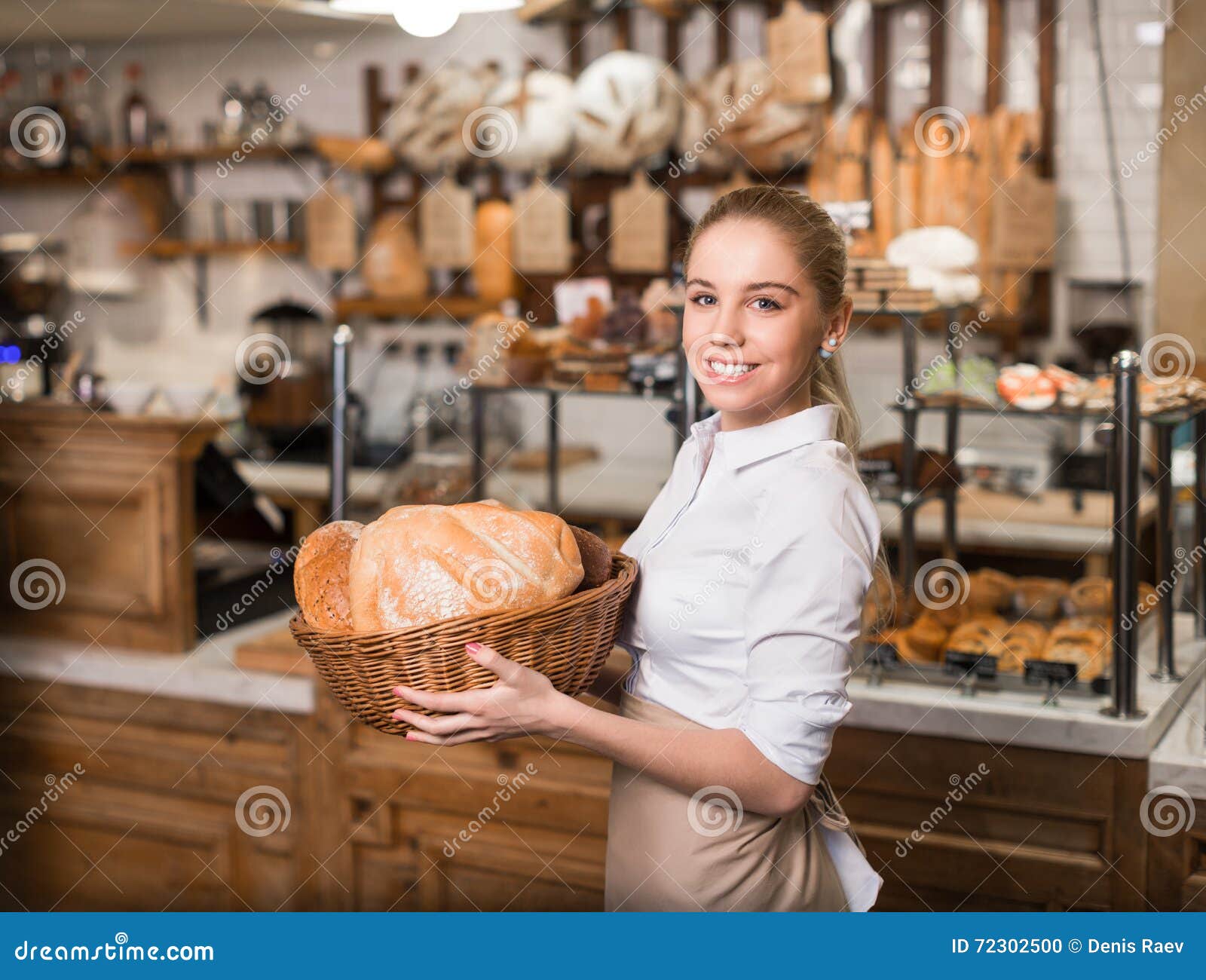 Woman with basket stock photo. Image of pastry, apron - 72302500