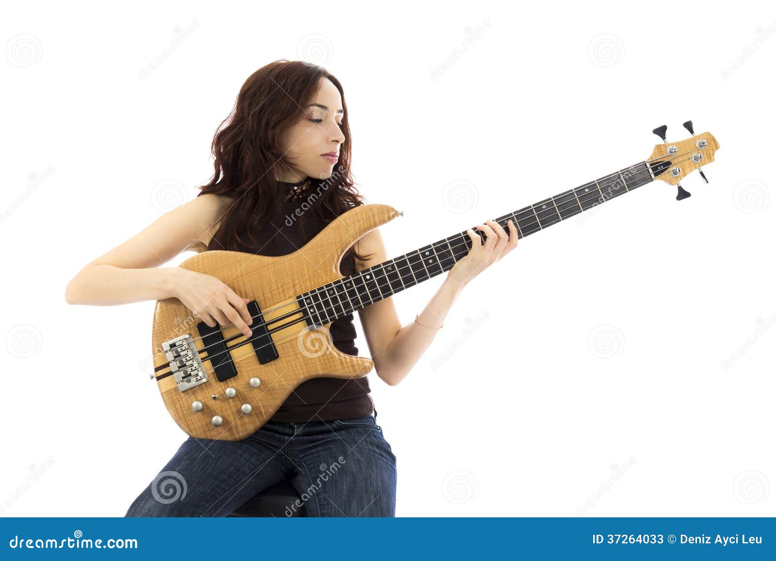 Woman with a bass guitar stock image. Image of white - 37264033