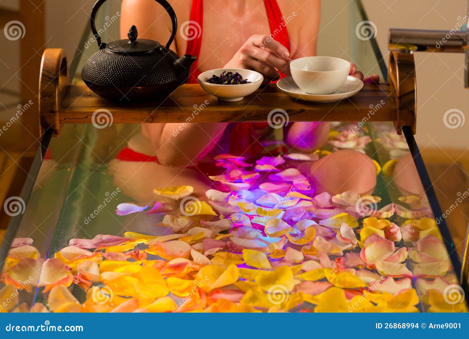 Woman Bathing in Spa with Color Therapy Stock Photo - Image of ...