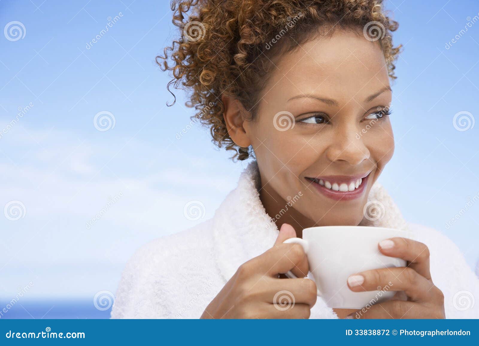 Woman in Bathrobe Having Coffee Stock Photo - Image of black, morning ...