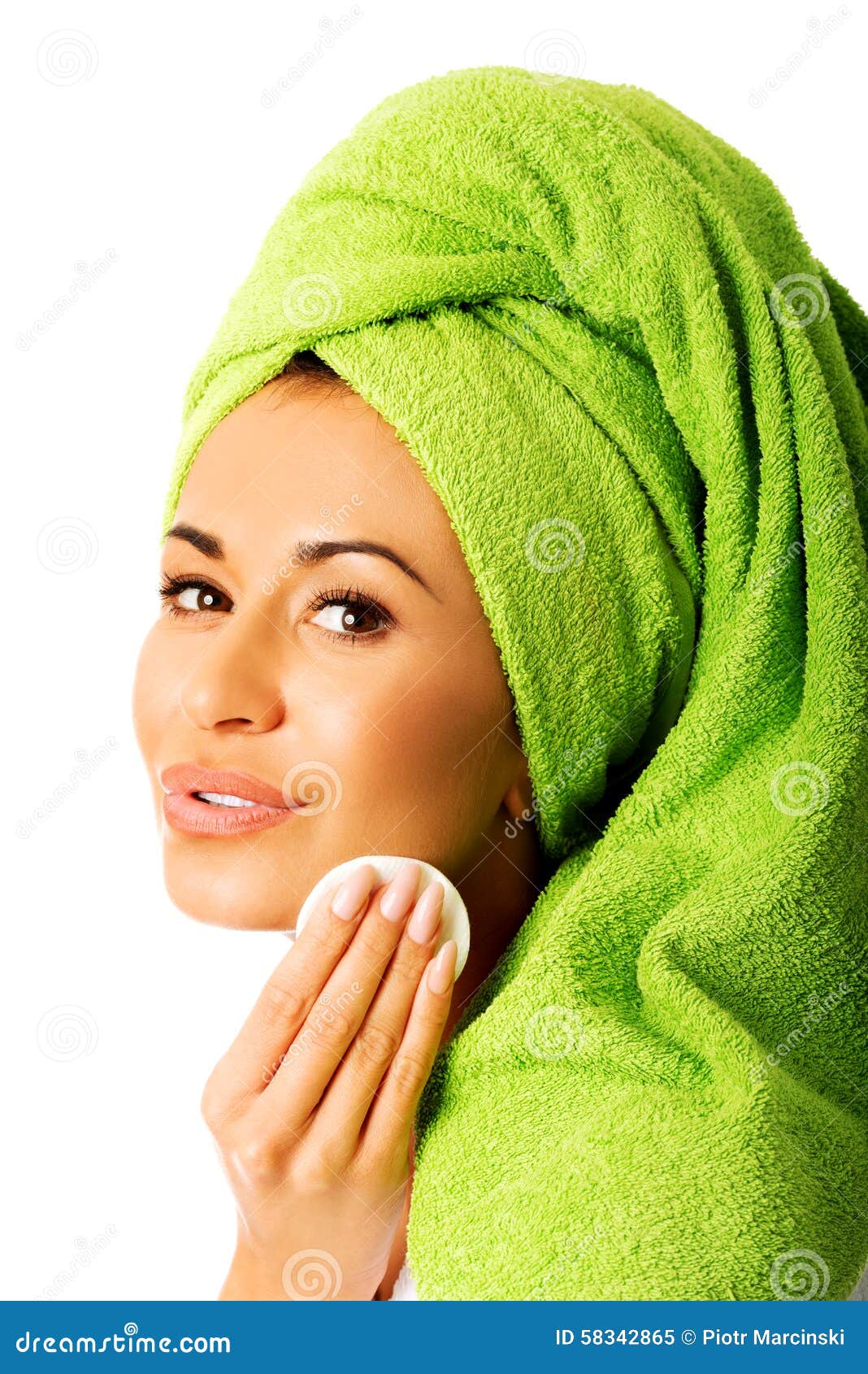 Woman in Bathrobe Removing Makeup Stock Image - Image of beautiful ...